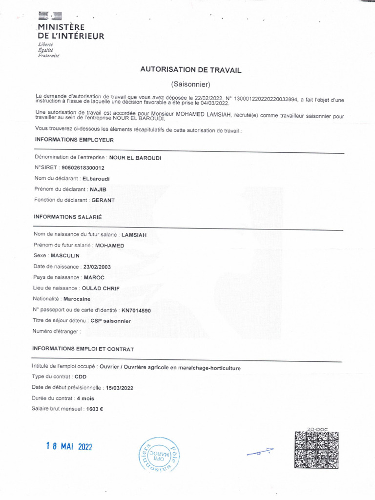 Autorisation de Travail | PDF