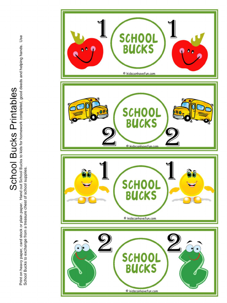 School Bucks Printables | PDF