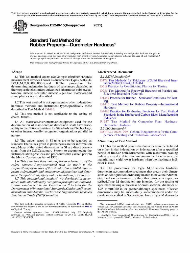 Astm D 2240-15 (2021) | PDF