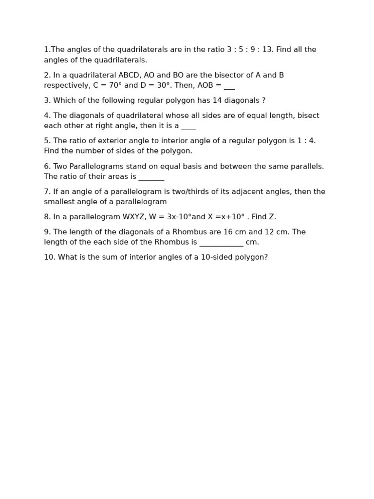 Quadrilateral and Polygon Angle Problems | PDF