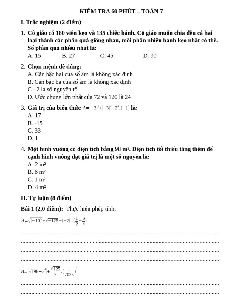 Kiểm Tra 60 Phút | PDF