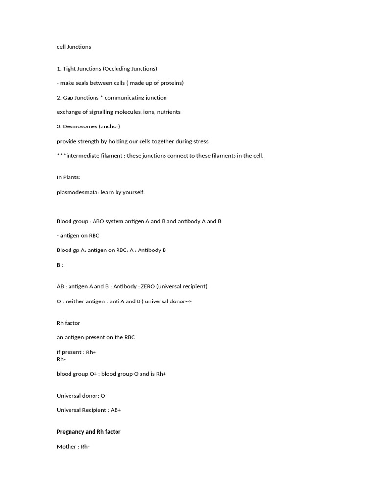 Cell Junctions and Blood Group Basics | PDF