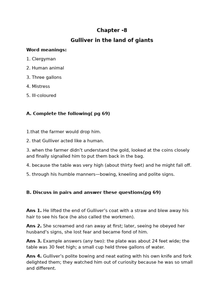 English Ch-8 Gulliver in The Land of Giants | PDF