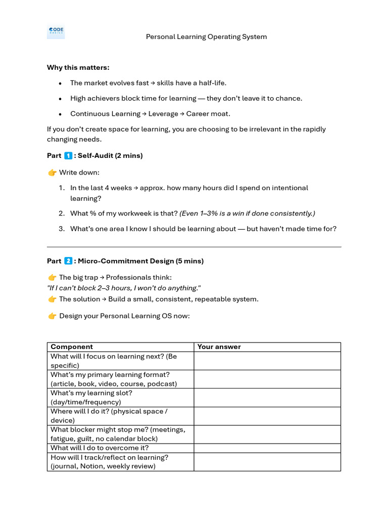 Personal Learning Operating System Guide | PDF