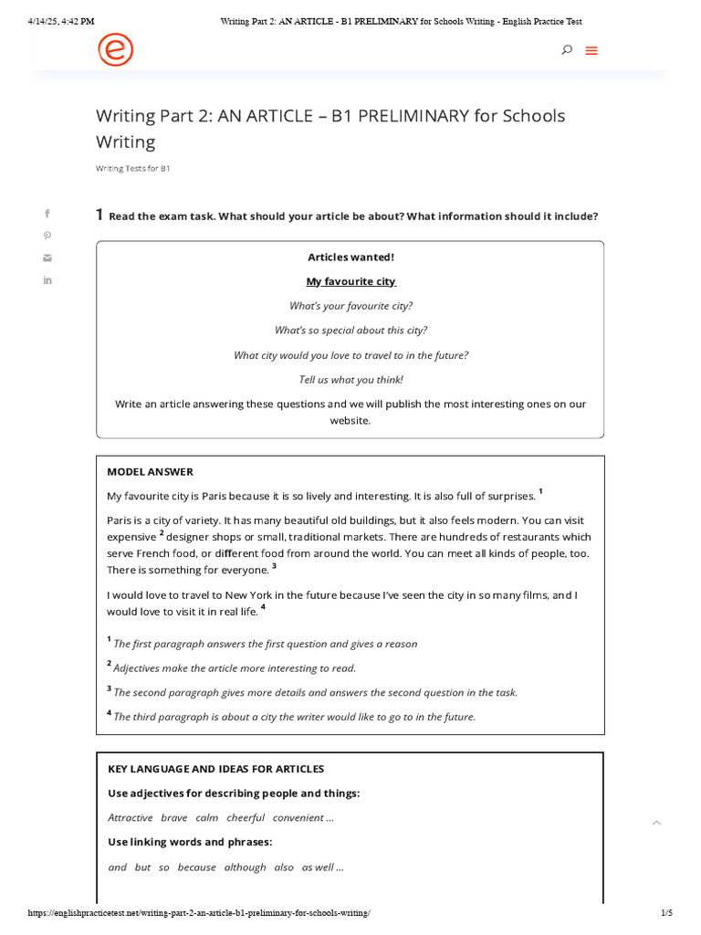 B1 Article Writing Guide for Students | PDF | Linguistics