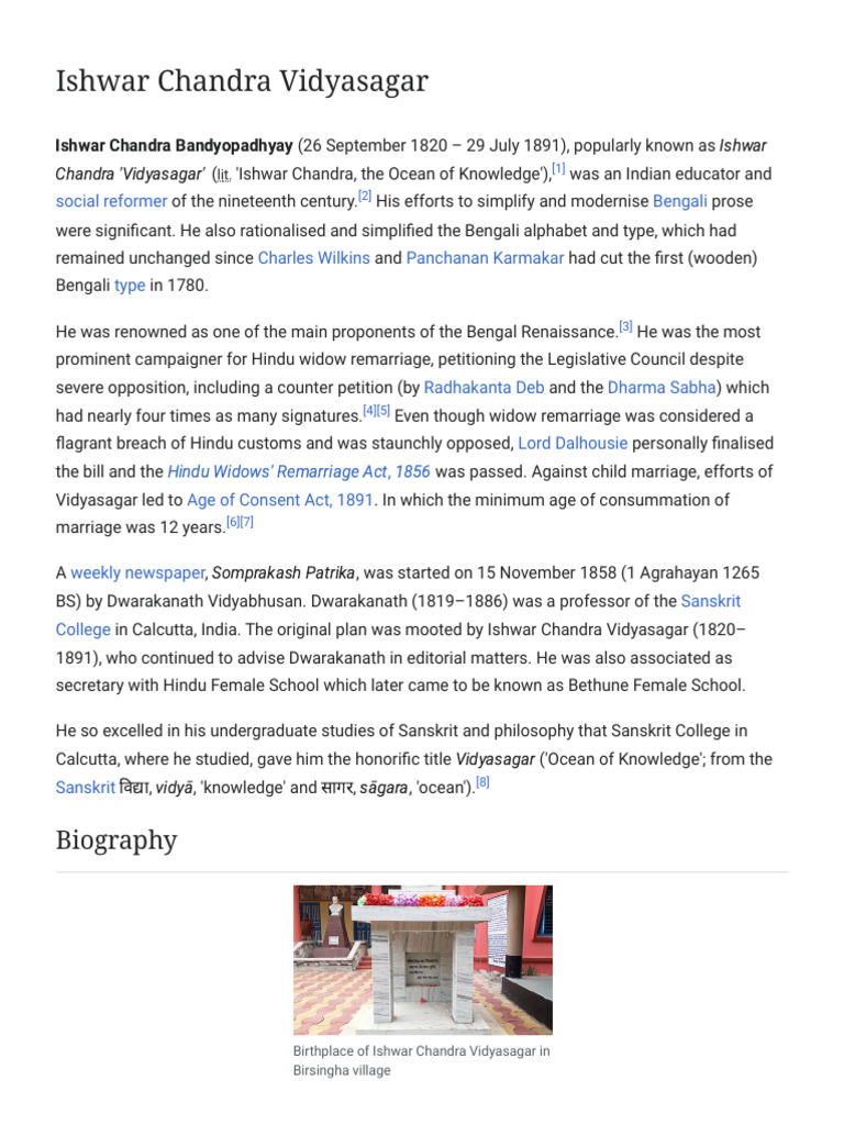 Ishwar Chandra Vidyasagar - Wikipedia | PDF