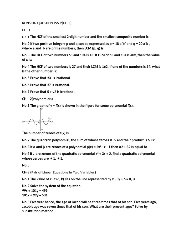 Revision Question WS 2 | PDF | Polynomial | Quadratic Equation