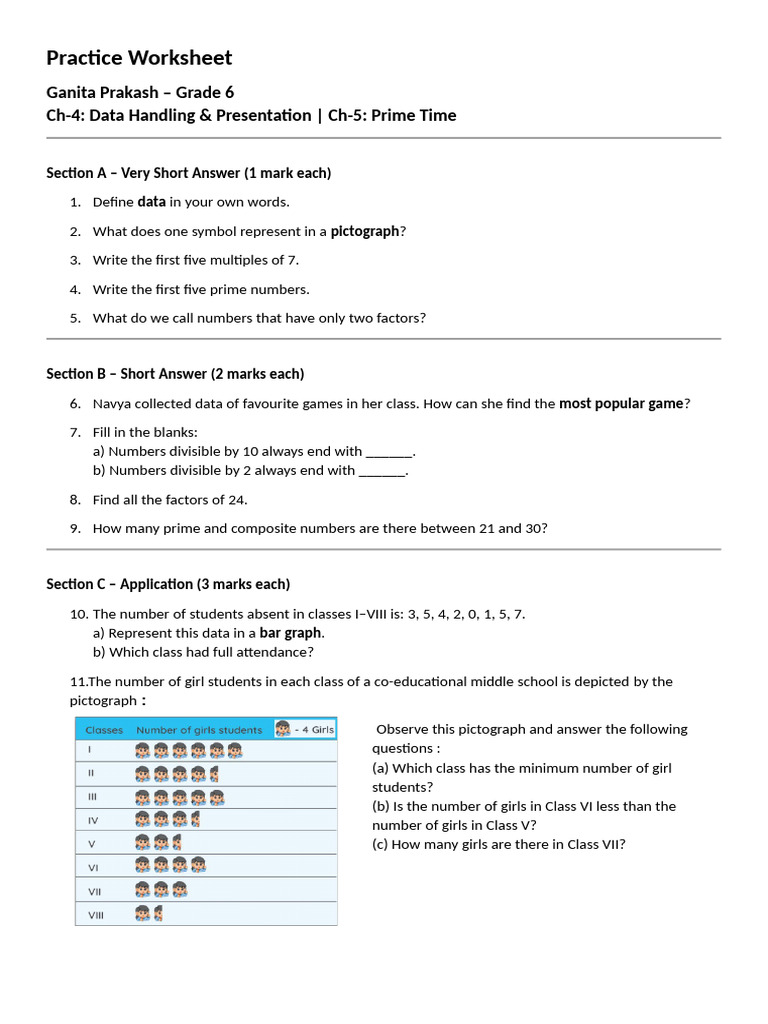 Grade 6 Data Handling Practice Worksheet | PDF | Discrete Mathematics