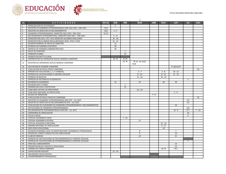 Final - Calendario-Actividades-Febrero - Julio - 2023 - Cbtis 227 | PDF