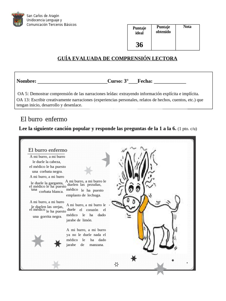 3° Básico Lenguaje Guía Evaluada de Comprensión Lectora Semana Del 30 de Marzo Al 03 de Abril | PDF