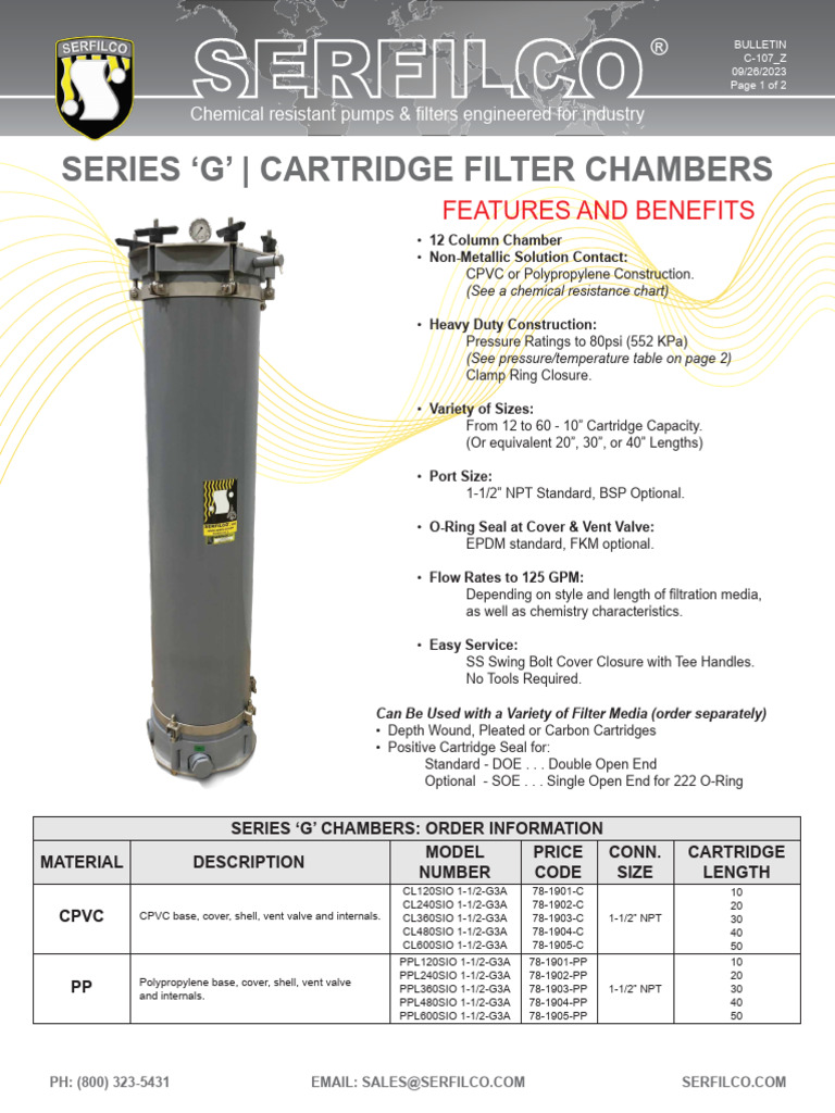 Ficha tecnica filtros Serfilco - Series G Chamber C-107 | PDF | Valve ...