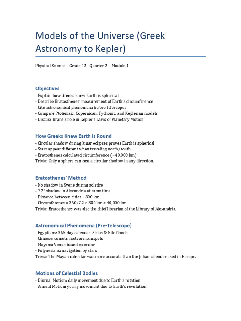 Models of The Universe Detailed Document | PDF | Tycho Brahe ...