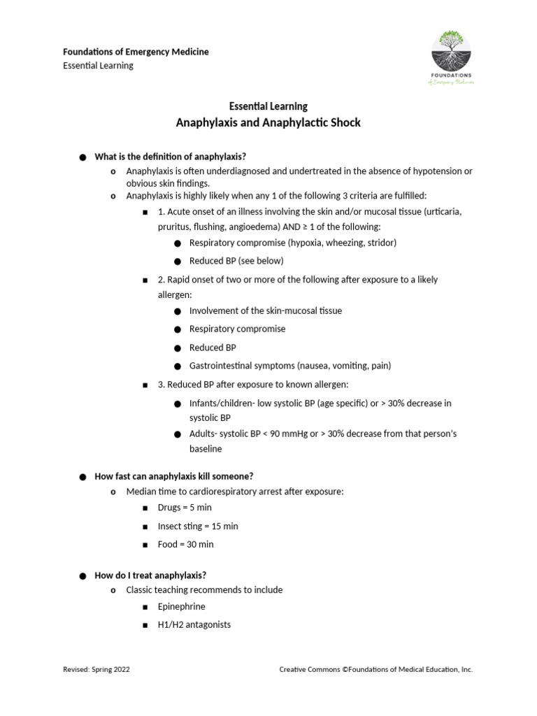 Anaphylaxis: Diagnosis and Treatment Guide | PDF | Shock (Circulatory ...