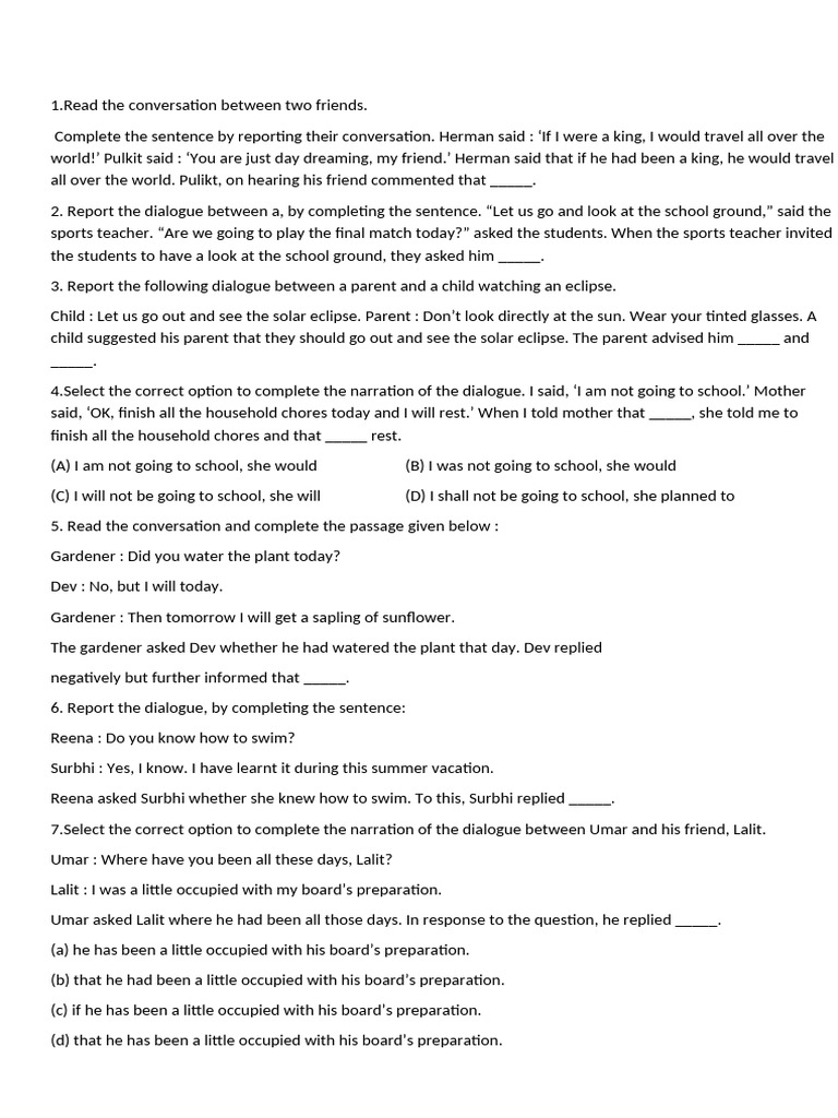 Reported Speech Class 10 | PDF