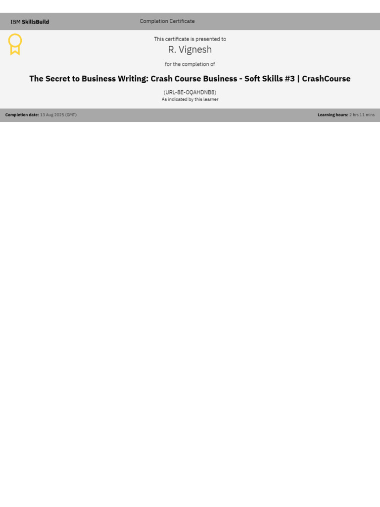 Business Writing Crash Course Certificate | PDF