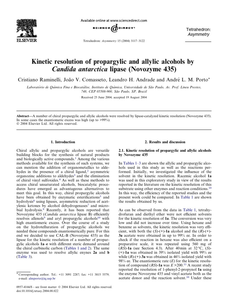 Kinetic Resolution of Propargylic and Allylic Alcohols ByCandida ...