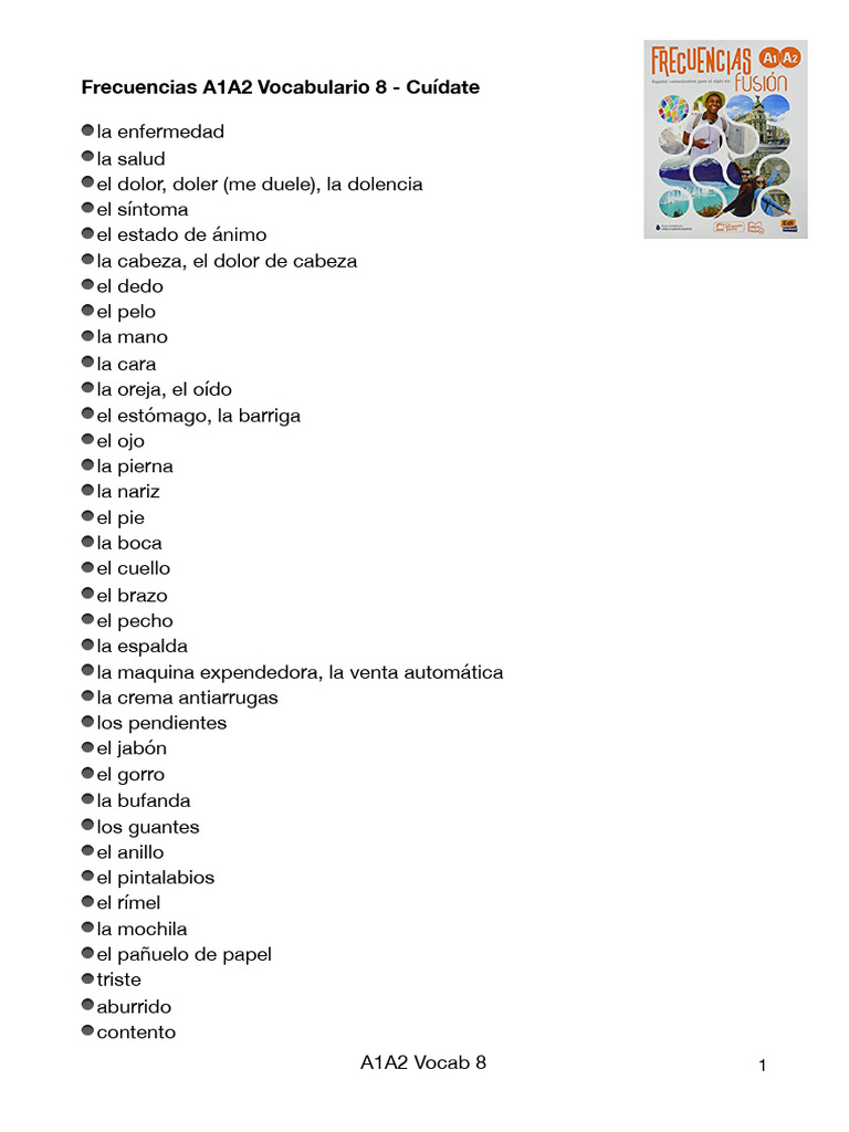 Vocabulario A1A2: Salud y Bienestar | PDF