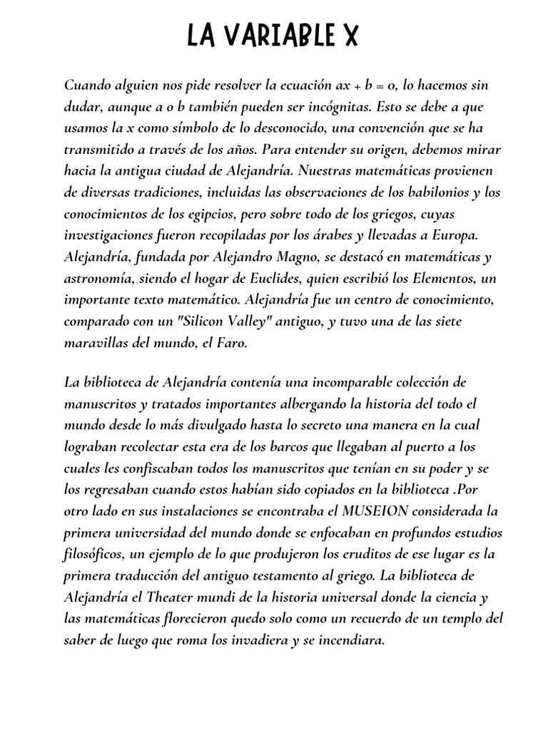 Origen de la variable X en matemáticas | PDF | Álgebra | Alejandria