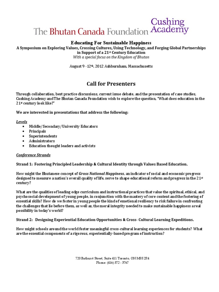 Call For Presenters: Educating For Sustainable Happiness | PDF ...