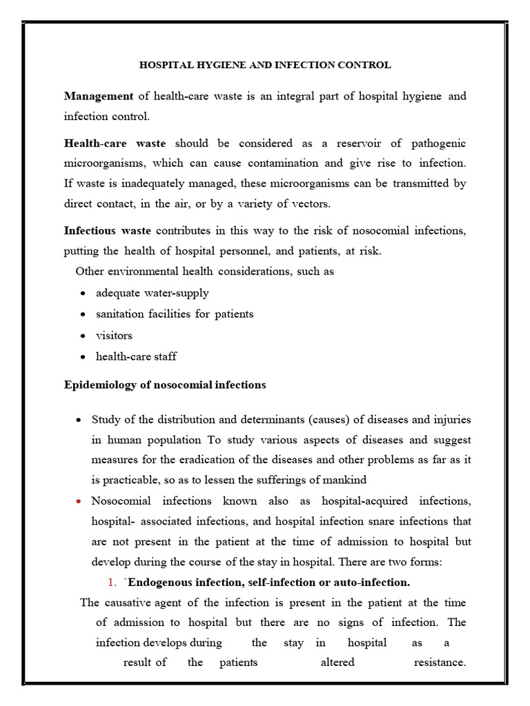 Hospital Hygiene & Infection Control Guide | PDF | Infection | Hospital ...