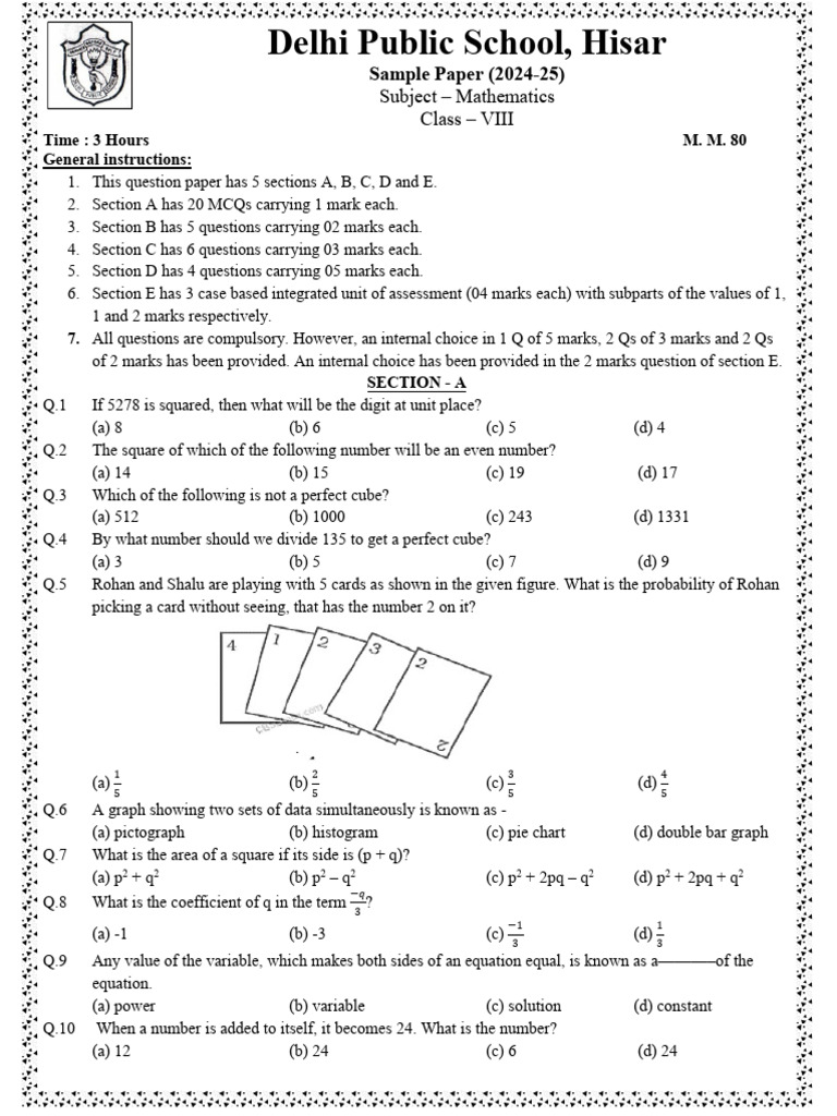MATHS Sample Paper | PDF | Factorization | Area