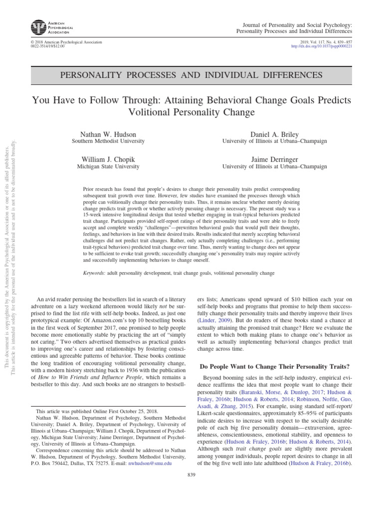 Behavioral Change and Personality Growth | PDF | Extraversion And ...