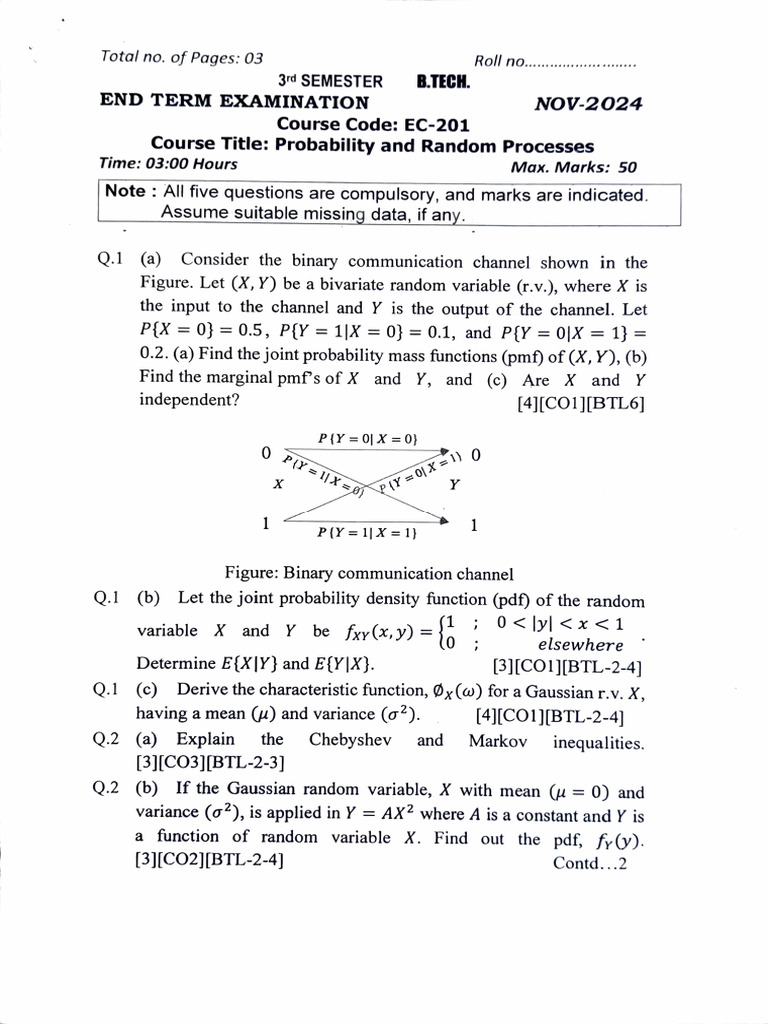 Probability and Random Processes Exam | PDF | Statistical Theory ...