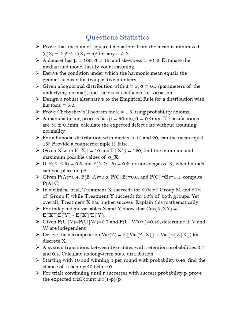 Questions Statistics Set 1 | PDF | Mode (Statistics) | Mean