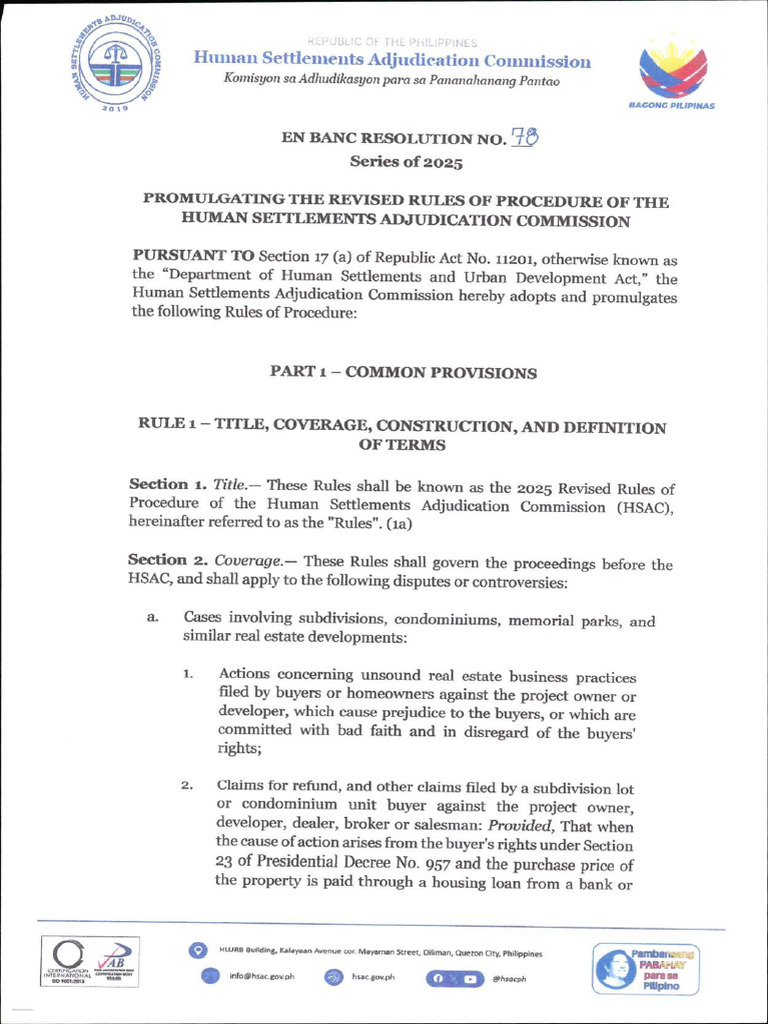 Revised Rules of Procedure HSAC 2025 | PDF | Adjudication | Civil Law (Common Law)