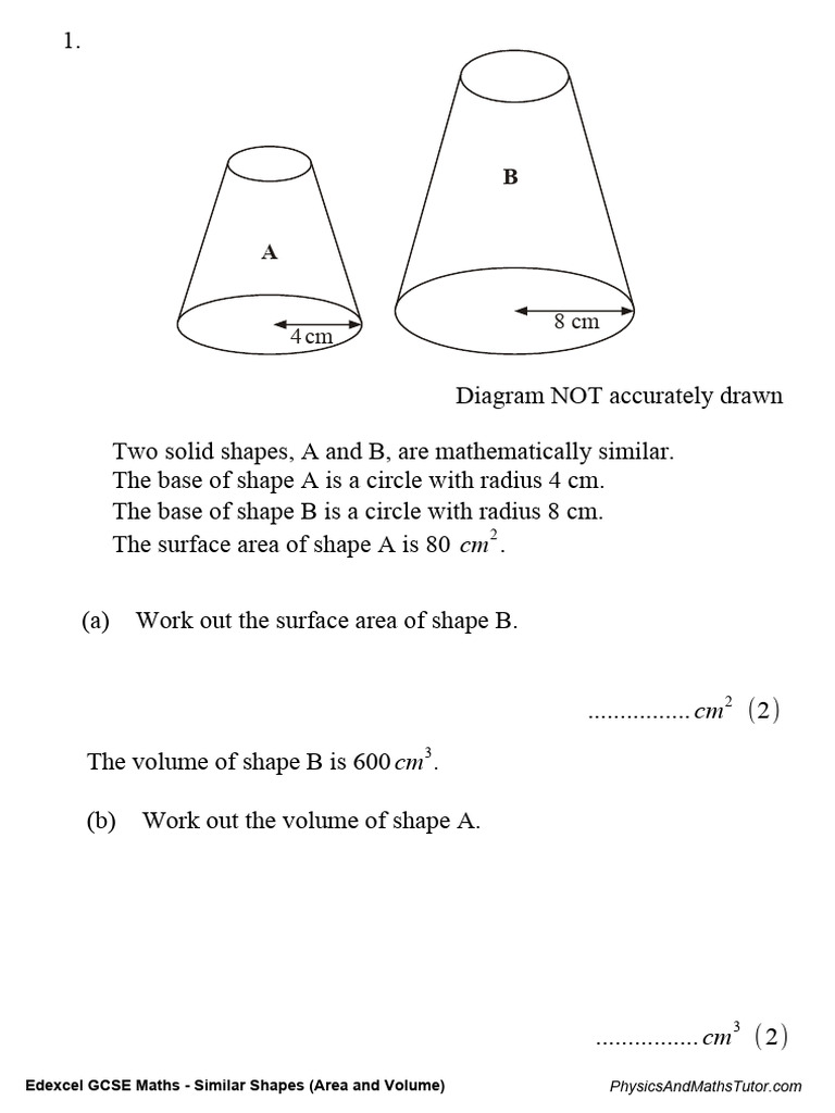 Similar Shapes (Area and Volume) QP - Edexcel GCSE Maths | PDF | Volume ...