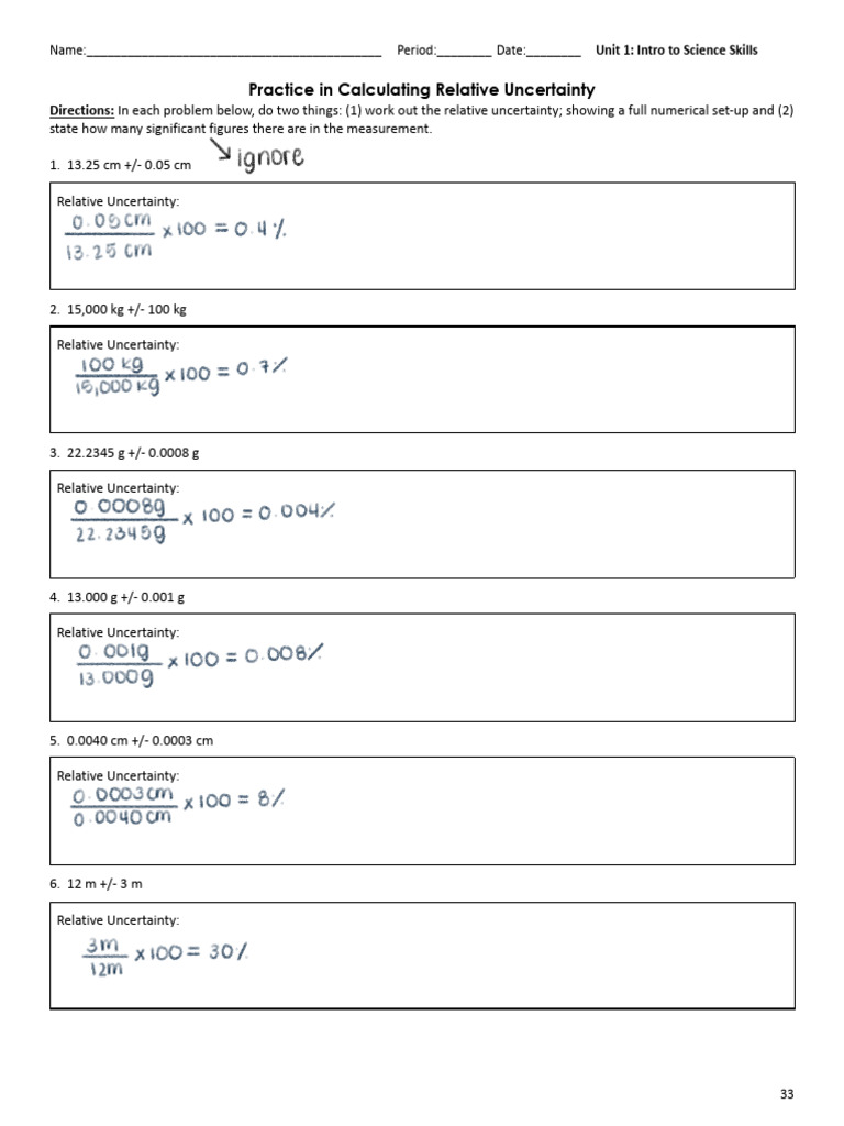 Calculating Relative Uncertainty in Measurements | PDF