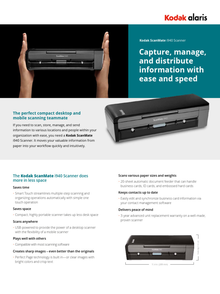 Kodak ScanMate i940 Scanner Overview | PDF | Image Scanner | Office ...
