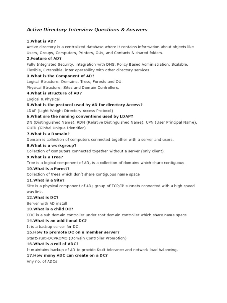 Active Directory Interview Questions | PDF