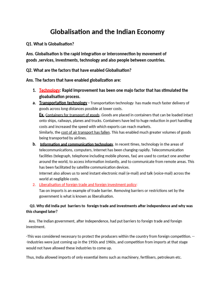 Globalisation and the Indian Economy | PDF | Globalization | World ...