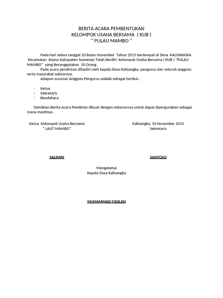 Berita Acara Pembentukan | PDF