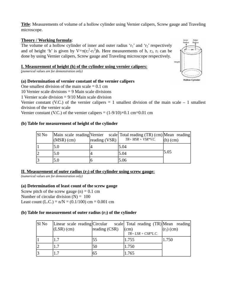 Practical - Volume Hollow Cylinder | PDF