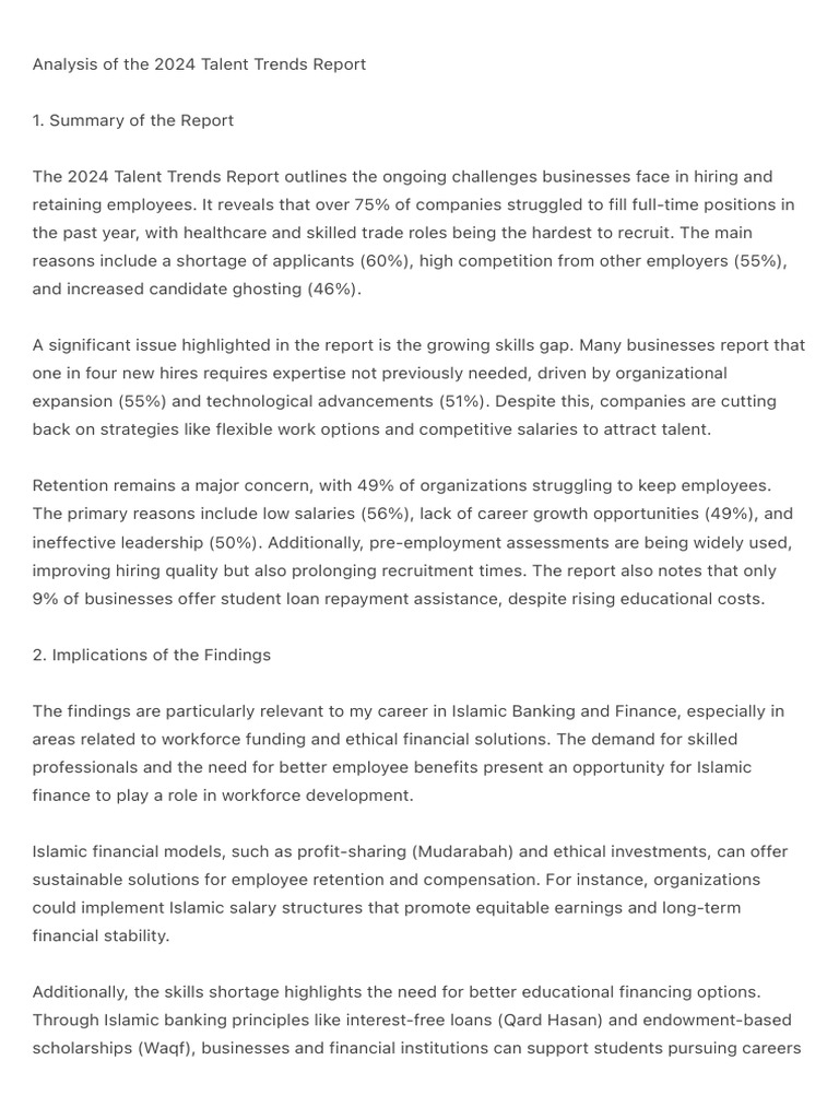 Analysis of The 2024 Talent Trends Report | PDF | Employee Retention ...