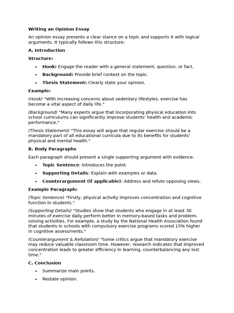 Structuring an Opinion Essay | PDF
