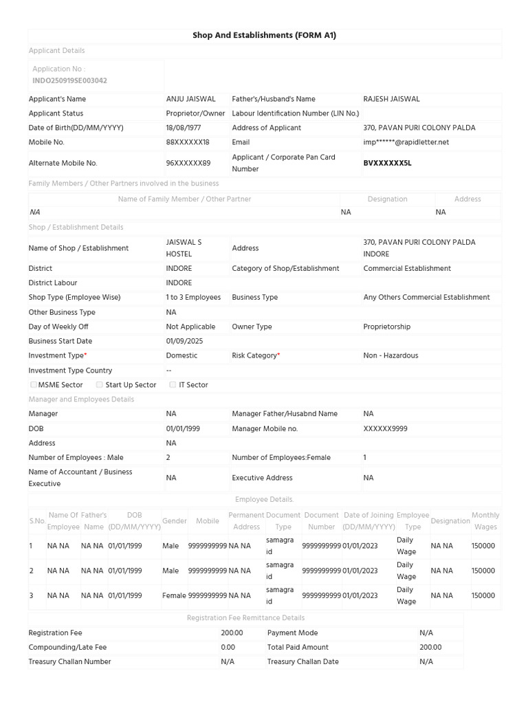 Shop Establishment Application: JAISWAL S HOSTEL | PDF | Business ...