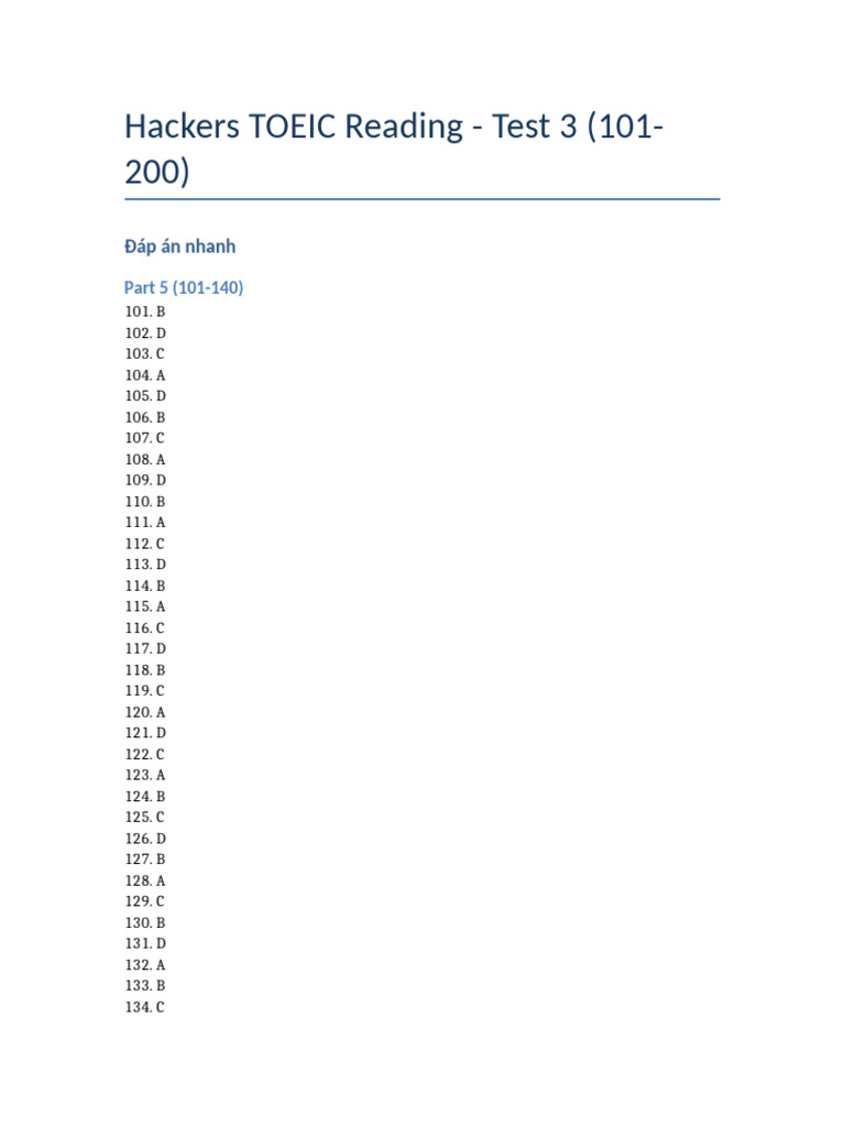 Hackers TOEIC Reading Test3 Answers | PDF