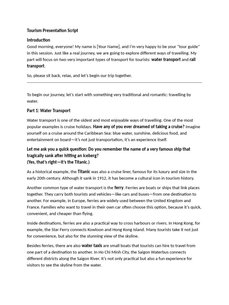 Tourism Presentation Script | PDF | Cruise Ship | Ho Chi Minh City