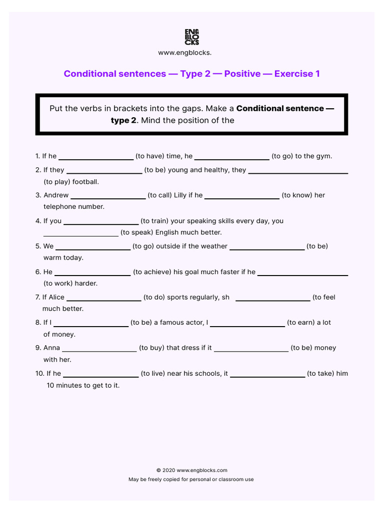 Conditional Sentences Type 2 Positive Exercise 1 | PDF