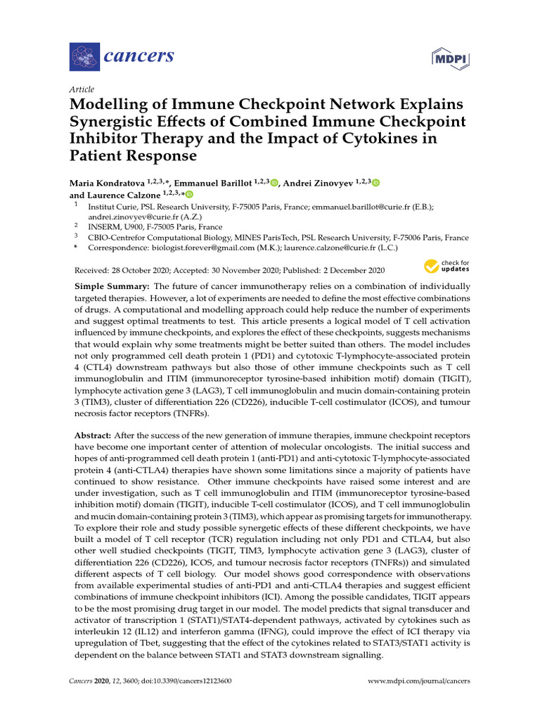 Immune Checkpoint Modelling in Cancer Therapy | PDF | T Cell ...