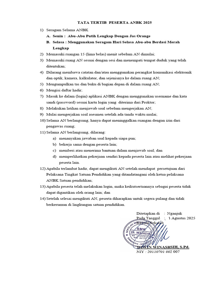 Tata Tertib ANBK | PDF