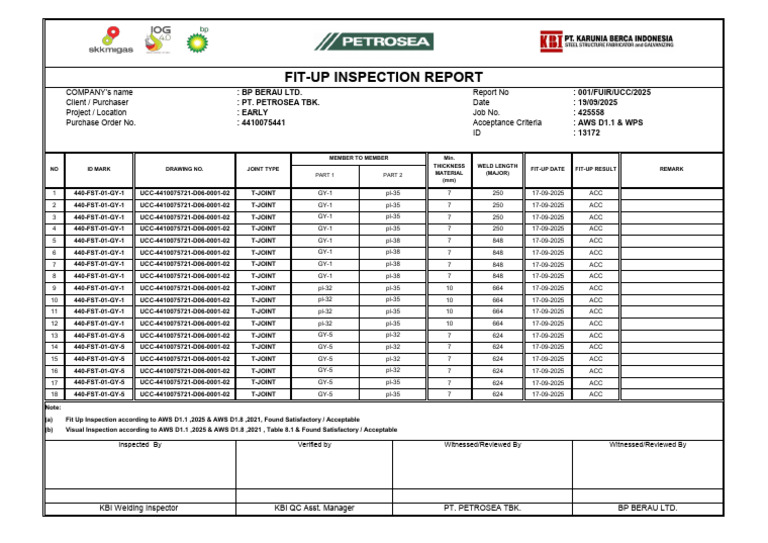 Fit-Up Inspection Report for T-Joints | PDF | Welding | Construction