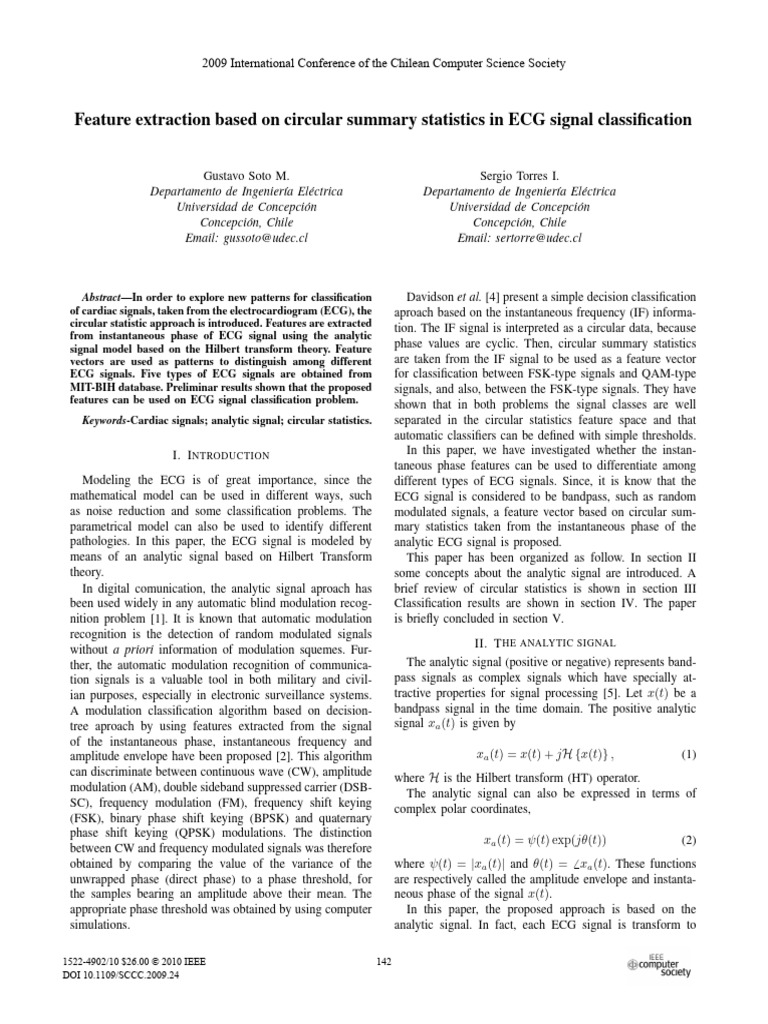Feature Extraction Based On Circular Summary Statistics in ECG Signal Classification | PDF ...