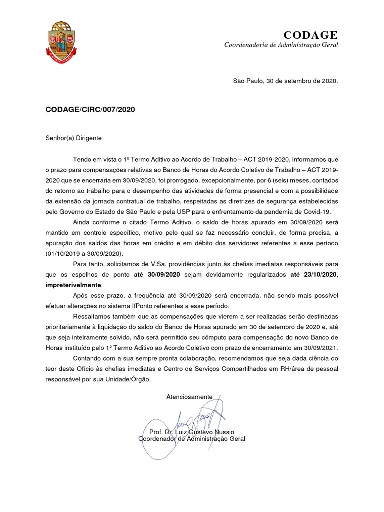Prorrogação do Banco de Horas ACT 2020 | PDF