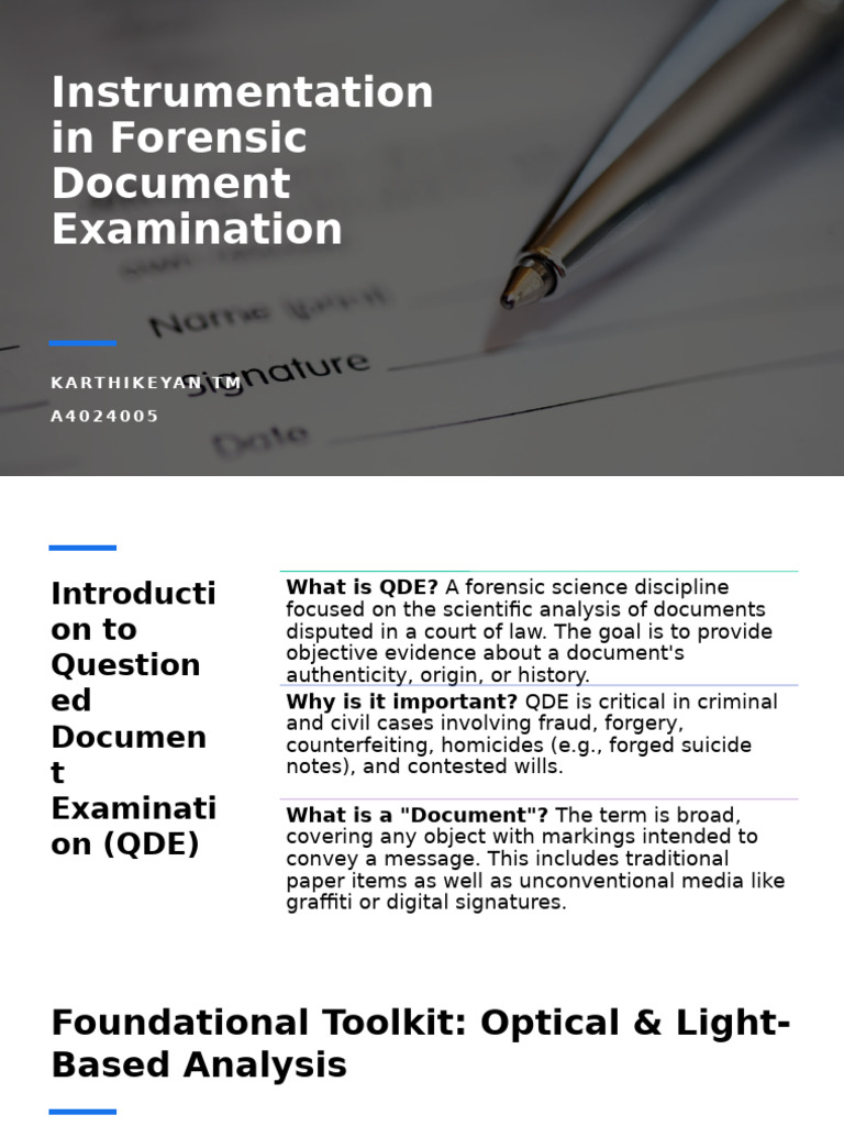 Instrumentation in Forensic Document Examination - KARTHIKEYAN | PDF ...