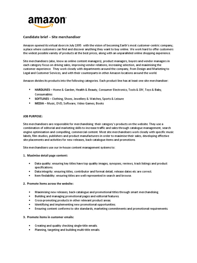 Amazon Site Merchandising Candidate Brief | PDF | Amazon.Com | Sales