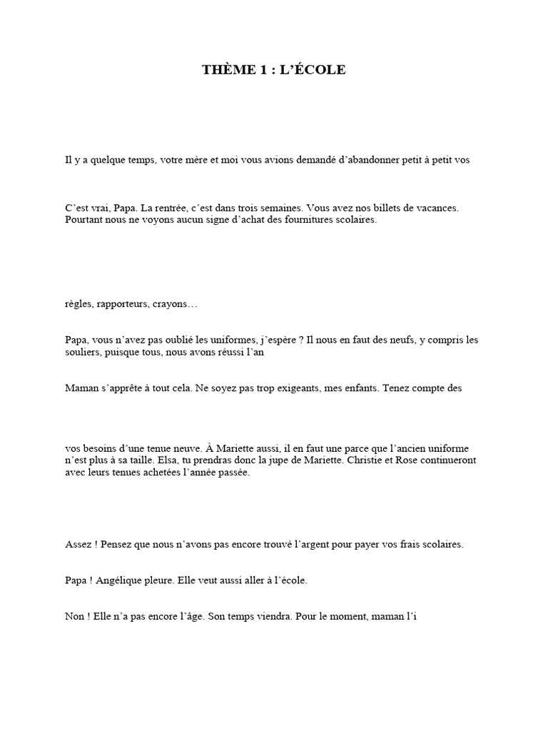 Theme 1 - L'ecole Texte 1 - Bientot La Rentree - Fiche Pedagogique Et ...